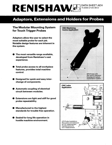 Renishaw Adaptors and Extensions and Holders Data sheets | Manualzz