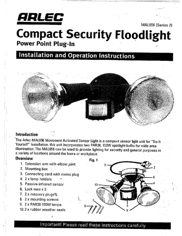 Arlec MAL656 Movement Activated Flood Light Instruction | Manualzz
