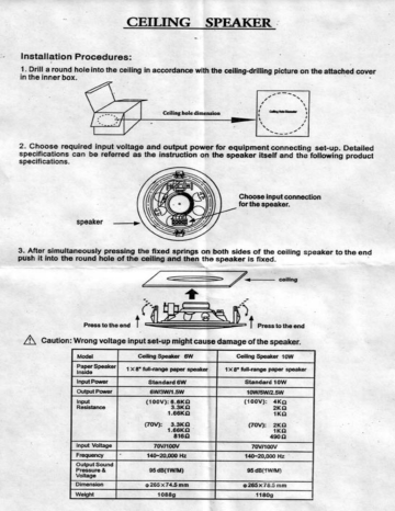 Karma CSL 810T Ceiling Speaker Owner's Manual | Manualzz