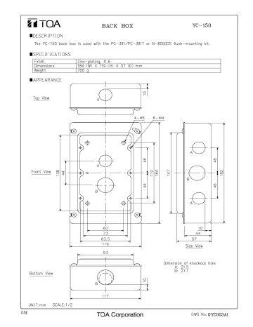 TOA YC-150 Specification Data | Manualzz