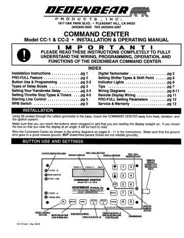 Auto Meter CC1 & CC2 (Obsolete) Dedenbear Owner manual | Manualzz