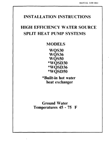 Bard Water Source Heat Pump Installation Instructions | Manualzz