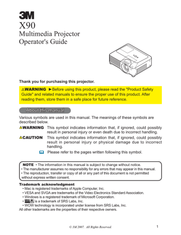 3M X90 Projector Operator's Guide | Manualzz
