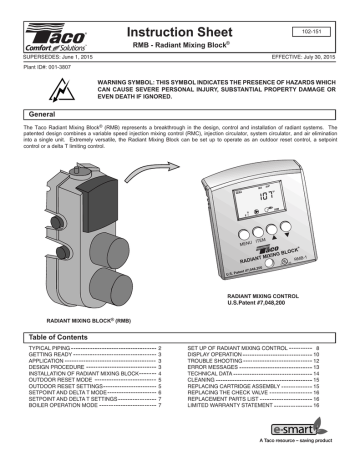 Taco Radiant Mixing Block Instruction Sheet | Manualzz