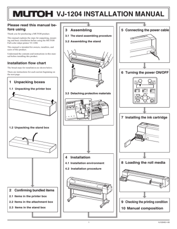 MUTOH ValueJet VJ-1204 Installation manual | Manualzz