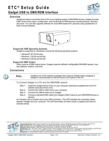 Gadget USB to DMX/RDM Interface Setup Guide | Manualzz