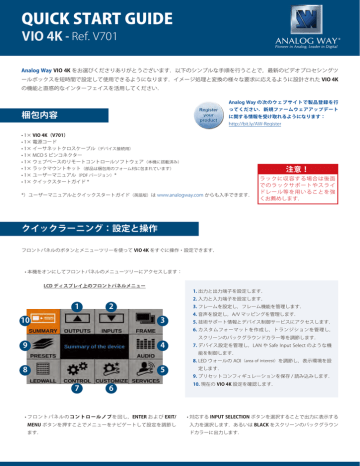 Analog way VIO 4K クイックスタートガイド | Manualzz