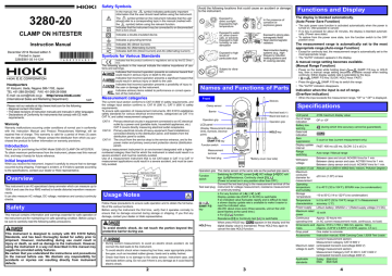 Hioki CLAMP ON HiTESTER 3280-20 Instruction Manual | Manualzz