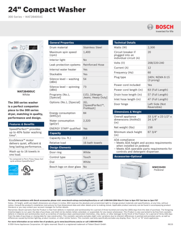 Bosch WAT28400UC Washer Specification | Manualzz