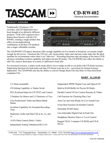 TASCAM CD-RW 402 Technical Documentation | Manualzz