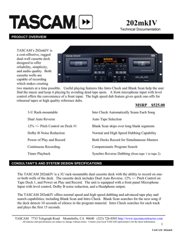 TASCAM 202mkIV Technical Documentation | Manualzz