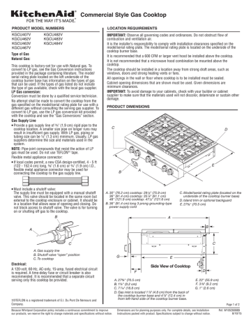 KitchenAid KGCU467VSS 36 in. Gas Cooktop Specification | Manualzz