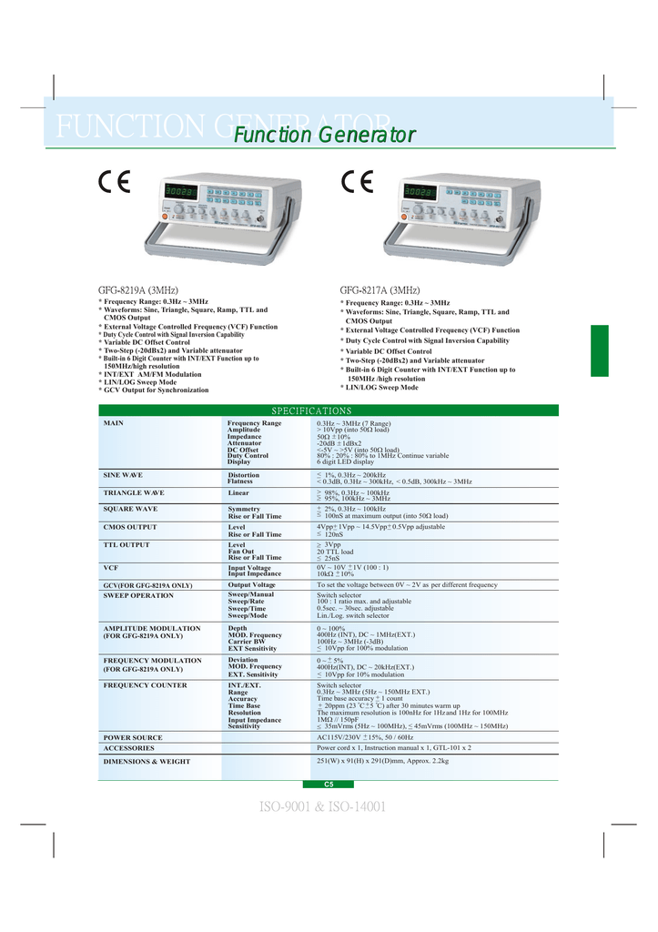 GW Instek GFG-8219A Function Generator with 6 Digit LED Display Frequency Counter GCV Output 0 ...