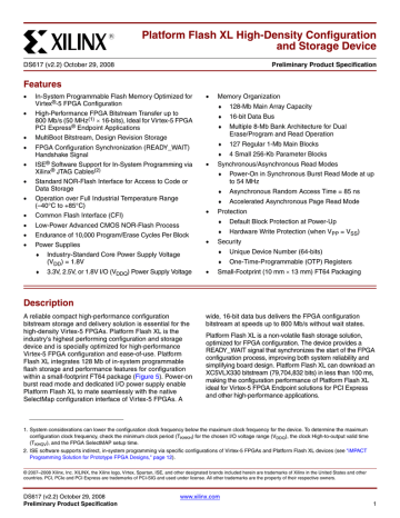 Xilinx Platform Flash XL Preliminary Product Specification | Manualzz