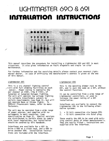 Vari-Lite Lightmaster 611/690/691 Installation instructions | Manualzz
