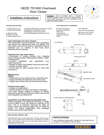 GEZE TS1000 Installation instructions | Manualzz