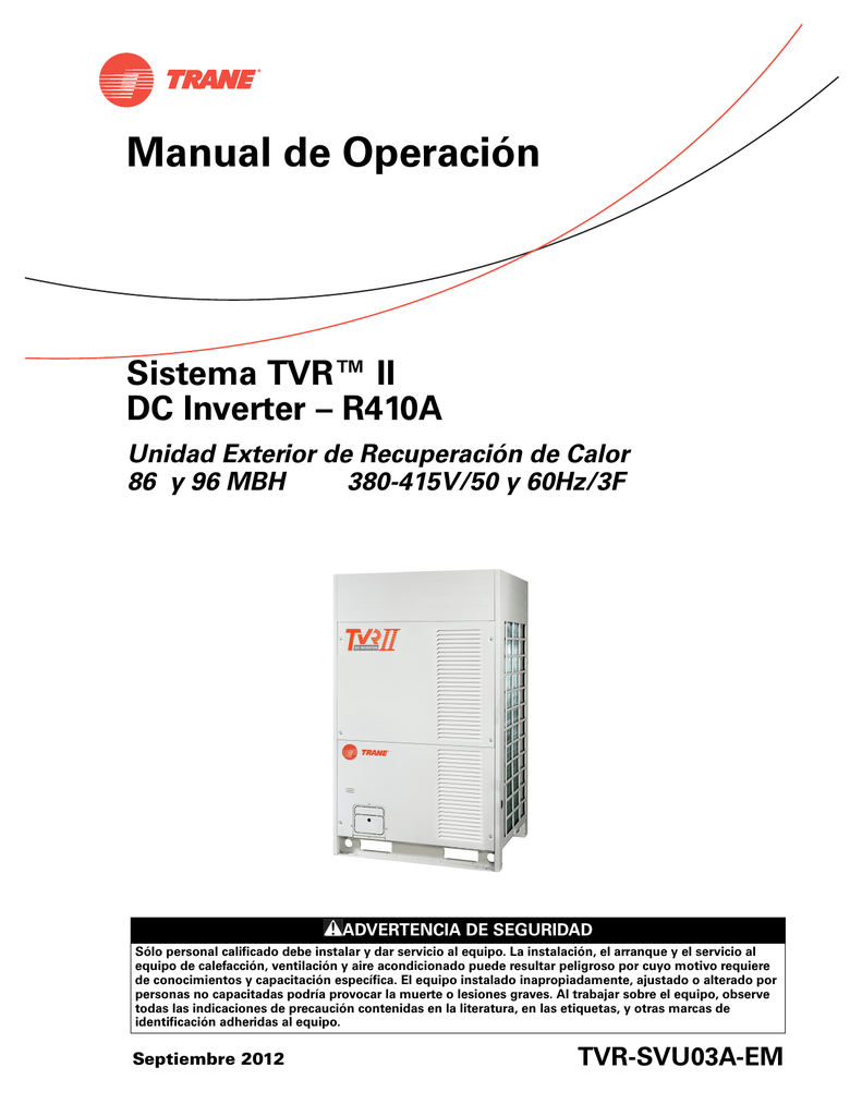 Trane TVR II Instrucciones de operación | Manualzz