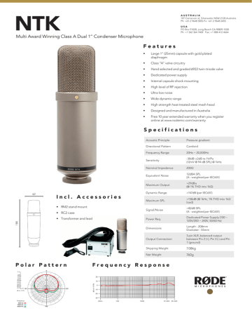 RODE Microphones NTK Valve 1" Condenser Microphone Datasheet | Manualzz