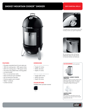Weber 721001 Charcoal Grills & Smoker Specification Sheet | Manualzz