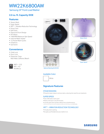 Samsung WW22K6800AW 2-cu ft High Efficiency Stackable Steam Cycle Front ...