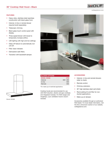 Cooktop Wall Hood VW36B Quick Reference Guide | Manualzz
