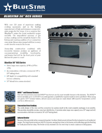 BlueStar RCS366BV2 Gas Range Specification Sheet | Manualzz