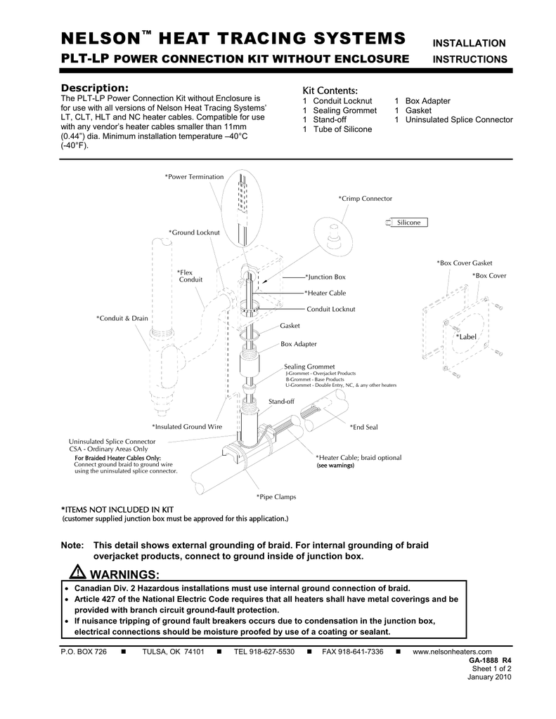 PLT-LP Power Connection Kit Without Enclosure Installation Instructions ...