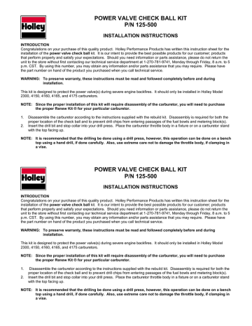 Holley 125-500 Power Valve Check Ball Kit Instructions | Manualzz