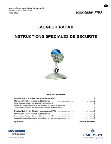Rosemount TankRadar Pro Jaugeur Radar Mode d'emploi | Manualzz