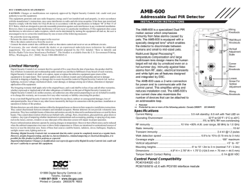 AMB-600 Addressable Dual PIR Detector Installation Instructions | Manualzz