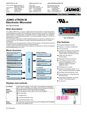 Jumo 701060 Electronic Microstat Data Sheet | Manualzz