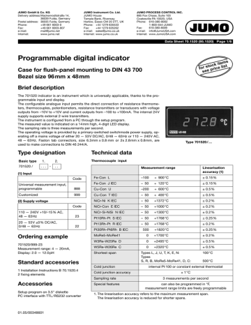 Jumo 701520 di-48 Programmable display instrument Data Sheet | Manualzz