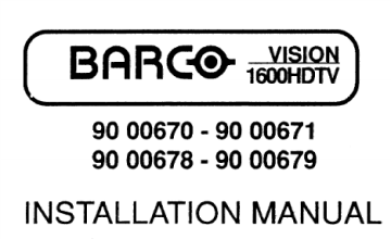 BARCO VISION 1600HDTV Installation Manual | Manualzz