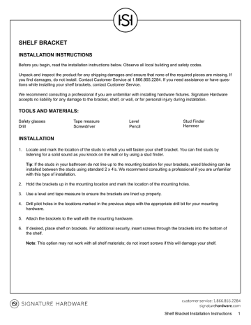 Shelf Bracket Installation Instructions | Manualzz