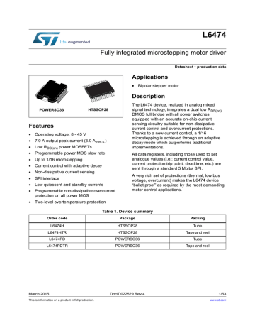 STMicroelectronics L6474 Datasheet | Manualzz