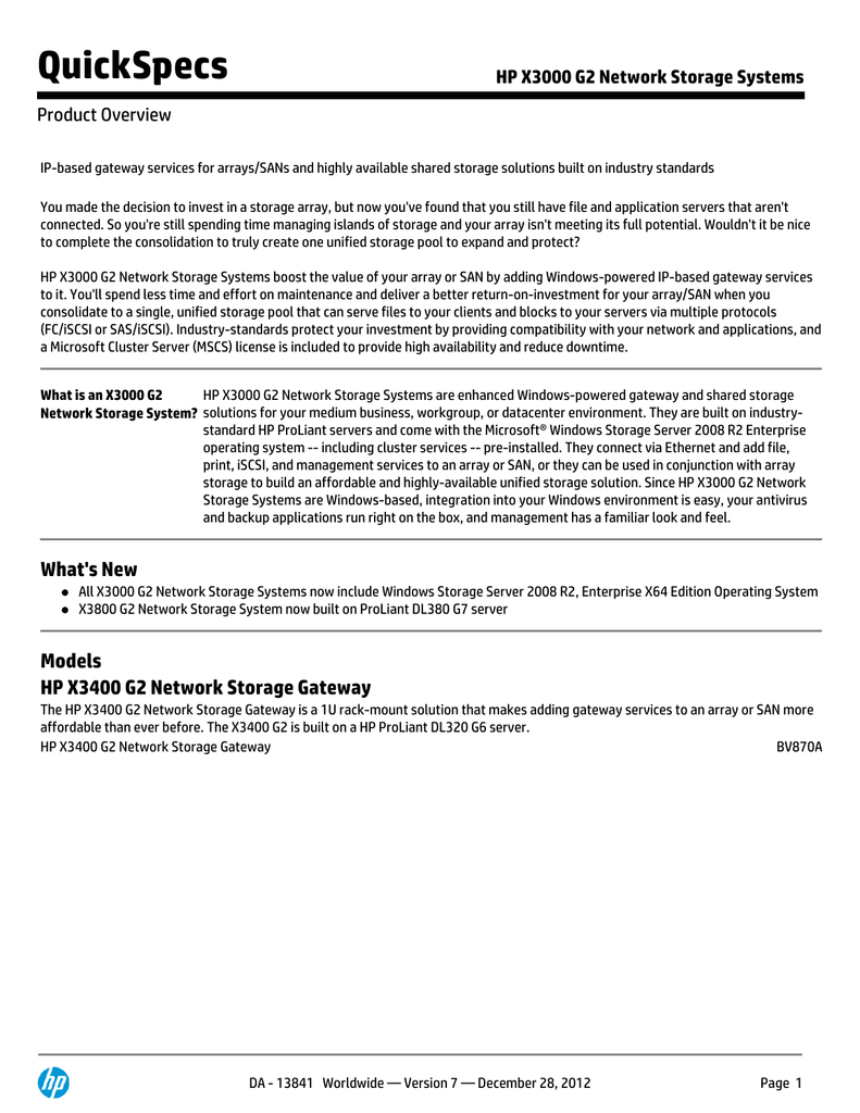 HP X1000/X3000 Network Storage System Quick Start Guide