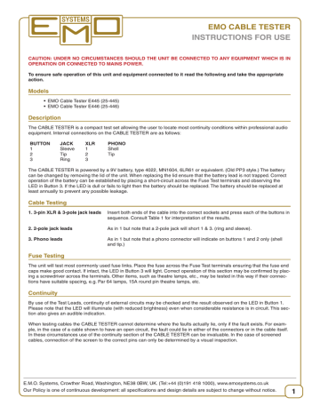 EMO Cable Tester E445 & E446 Instructions | Manualzz