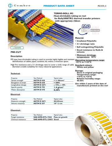 Heat-shrinkable tubing TERMO-ROLL M3 Datasheet | Manualzz