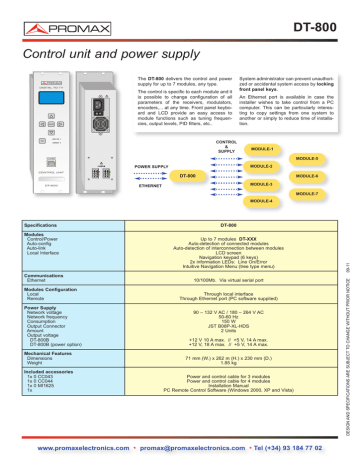 Promax DT-800 Control unit and power supply Datasheet | Manualzz