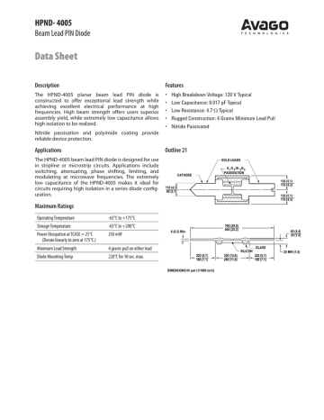 Broadcom HPND-4005-Beam Lead PIN Diode Specification | Manualzz