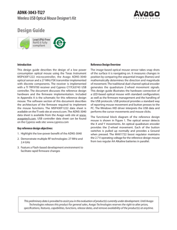 Wireless USB Optical Mouse ADNK-3043-TI27 Design Guide | Manualzz