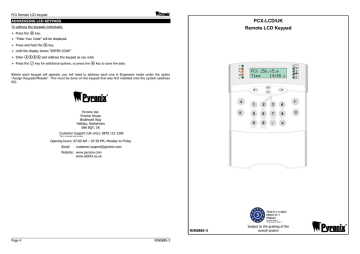 Remote LCD Keypad PCX LCD/UK Installation Guide | Manualzz