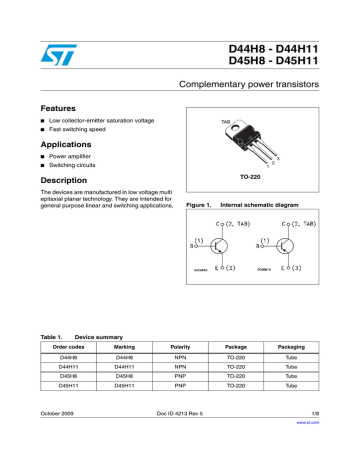 STMicroelectronics D45H11 Datasheet | Manualzz