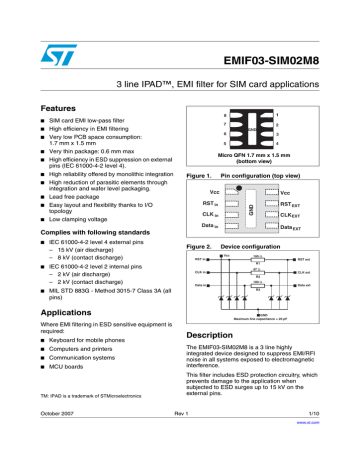 EMI filter EMIF03 SIM02M8 Datasheet | Manualzz