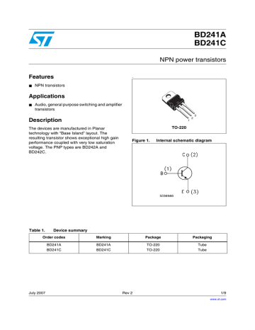 STMicroelectronics BD241C Datasheet | Manualzz