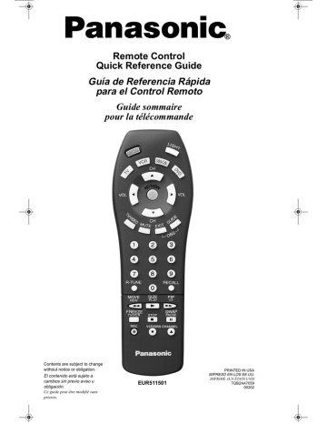 Panasonic Remote Control Quick Reference Guide | Manualzz
