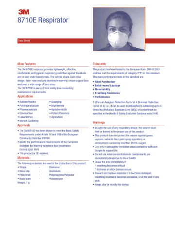 3M 8710E 8710E Respirator Data Sheet | Manualzz