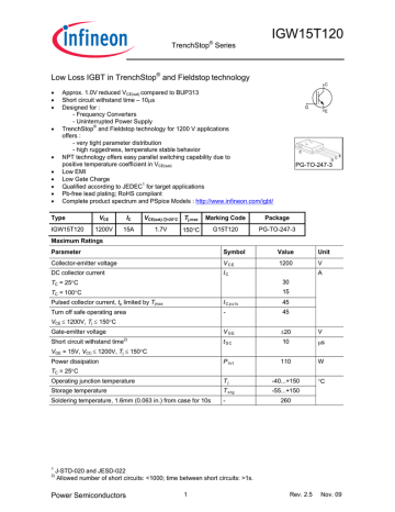 Infineon IGW15T120 IGBT Discrete Data Sheet | Manualzz