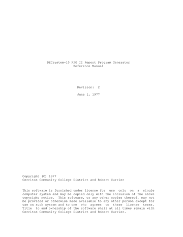 DECsystem-10 RPG II Report Program Generator Reference Manual | Manualzz