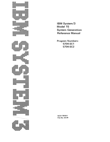 System/3 Model 15 System Generation Reference Manual | Manualzz
